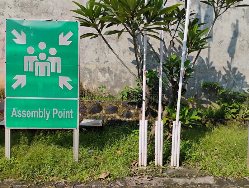 Large assembly point sign stock photo. Image of flower - 386540854