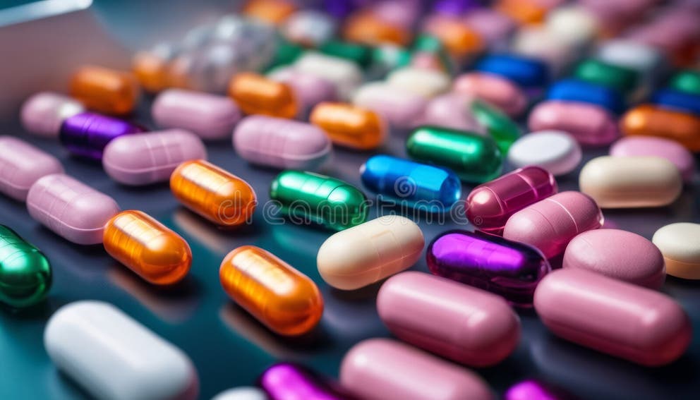 A Large Assortment of Different Colored Pills Stock Illustration ...