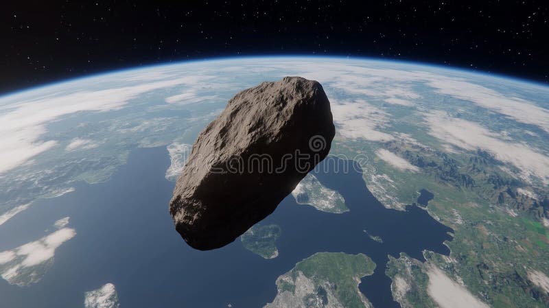 Large Asteroid Approaching Earth from Outer Space in Dramatic Scene ...