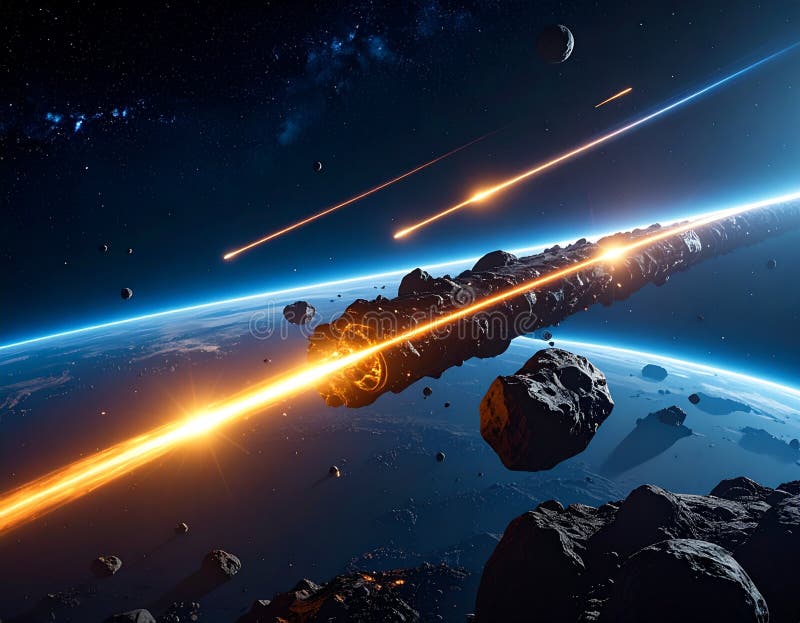 A Large Asteroid Belt in Space, with Glowing Comets Streaking through ...
