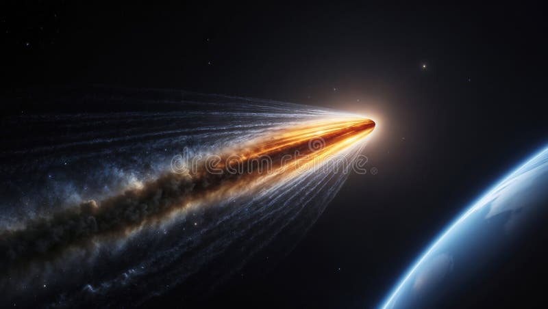 Large Asteroid Entering Earth S Atmosphere with Trailing Smoke Stock ...