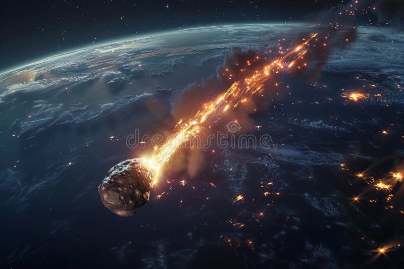 A Large Asteroid Falling from Space, about To Hit the Earth S Surface ...