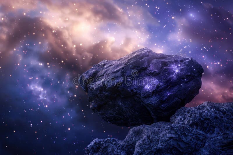 Large Asteroid Floating through Colorful Starry Space Galaxy Nebula Stock Image - Image of ...
