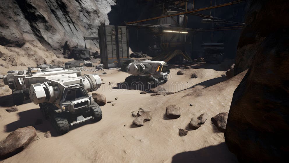 Large Asteroid Mining Operations, Mining Vehicles on Surface of the ...