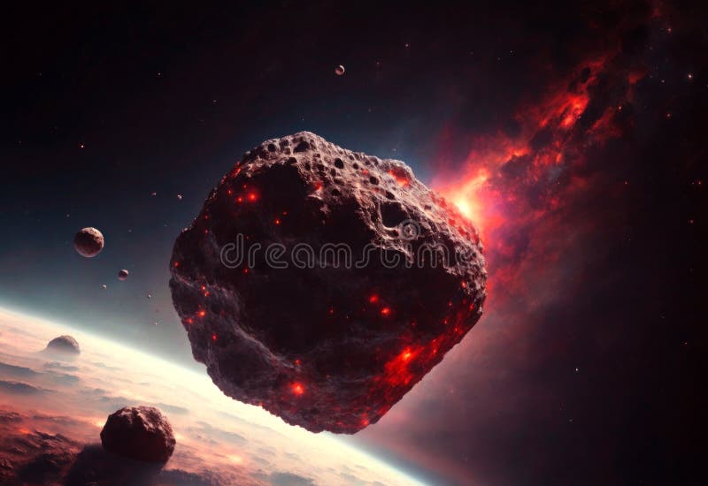 Large Asteroid in Space. Planet and Stars in the Galaxy. Close-up of ...