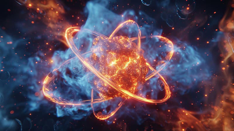 A Large Atom with Fire and Flames Stock Image - Image of explosion ...