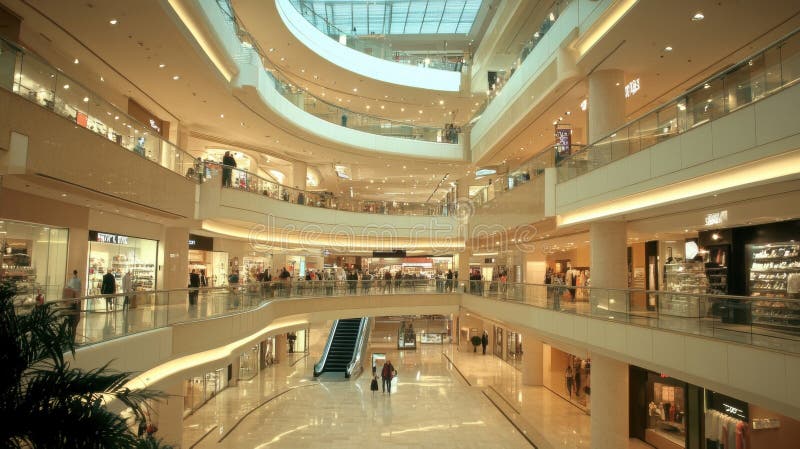 A Large Atrium with a Lot of People Walking Around Stock Illustration ...