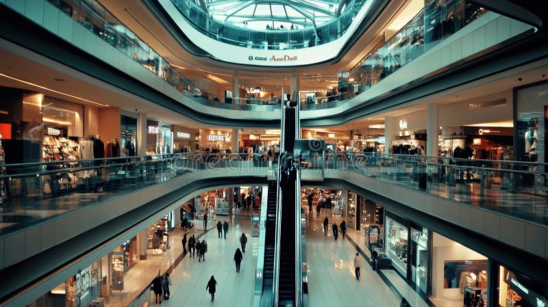 A Large Atrium with People Walking Around Stock Illustration ...