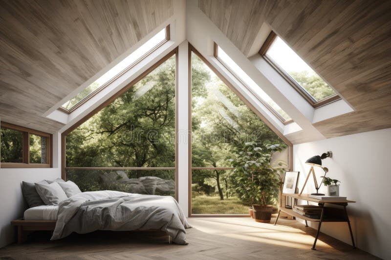 Large Attic Room, with View of the Outdoors, Featuring a Window and ...