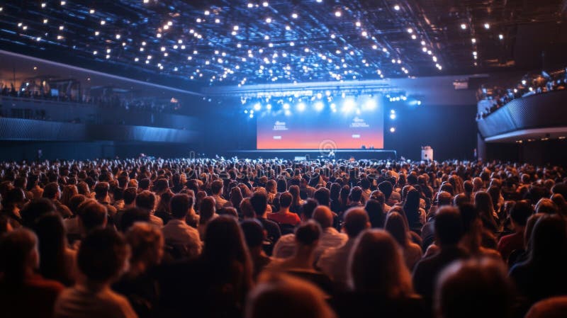 Large Audience Facing a Stage with Bright Lights Stock Illustration ...