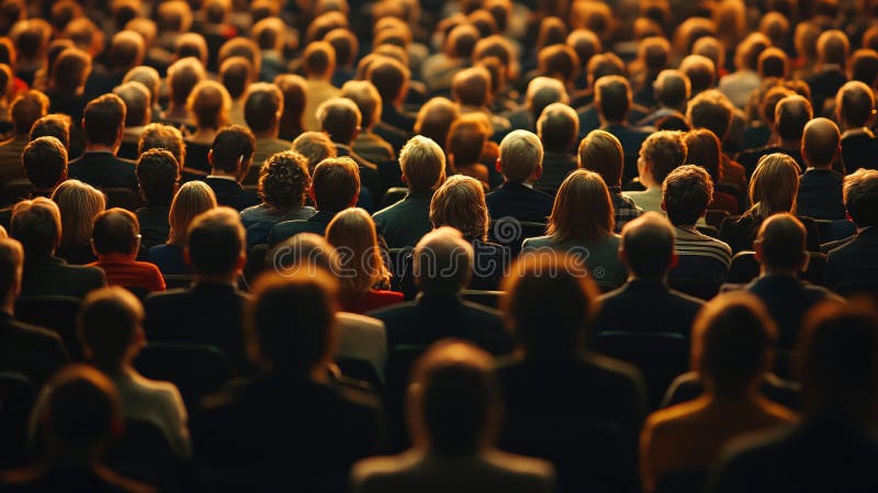 A Large Audience of People Seen from Behind in a Darkened Room Stock ...