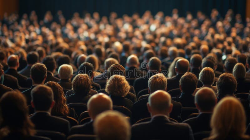 A Large Audience Seated in a Conference Hall, Back View Stock ...