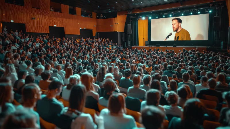 Audience Watching Speaker on Large Screen at a Conference in a Modern ...