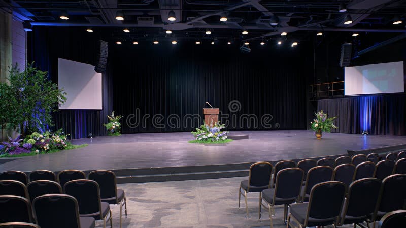 Large Auditorium with Chairs and Stage Stock Photo - Image of ...