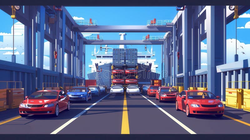 Auto Carrier Loading Finished Cars at a Transportation Facility in a ...