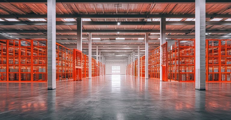 A Large Automated Warehouse with a Panoramic View of Modern Rack ...