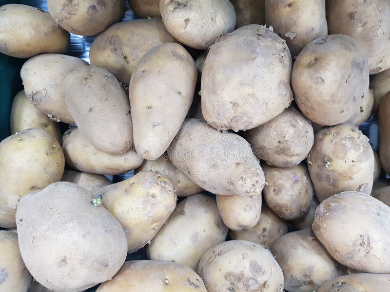 Large Background Potatoes in the Market. Heap of Potato Root. Close-up ...