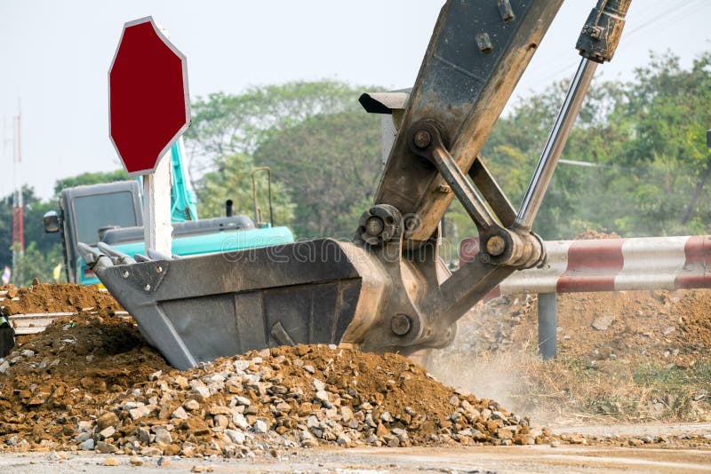 Large Backhoe Heavy Dig Soil Stone Stock Image - Image of hydraulic ...