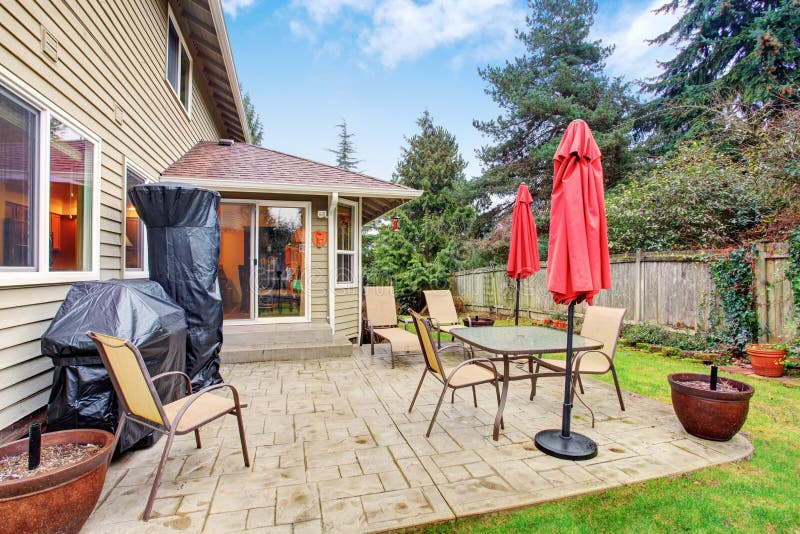 Large backyard with grass. stock photo. Image of landscape - 55960184