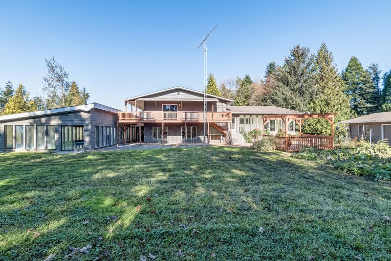 Large Backyard Real Estate Big Home with Deck in Summer Stock Photo ...