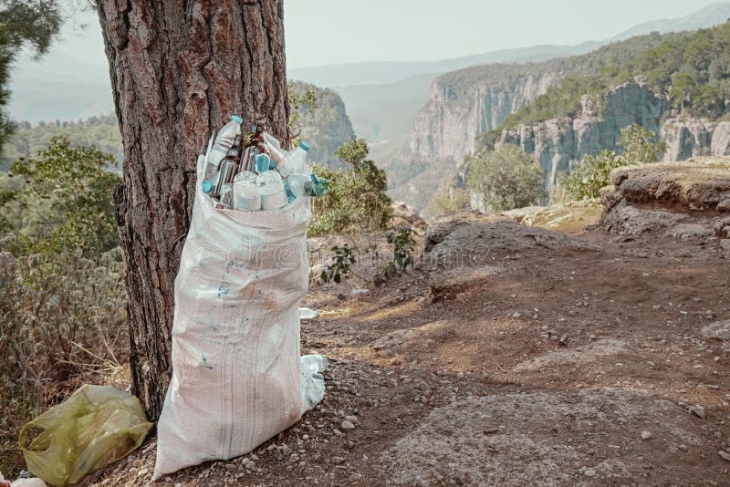 Large Bag of Garbage and Waste in a Nature Park in the Mountains ...