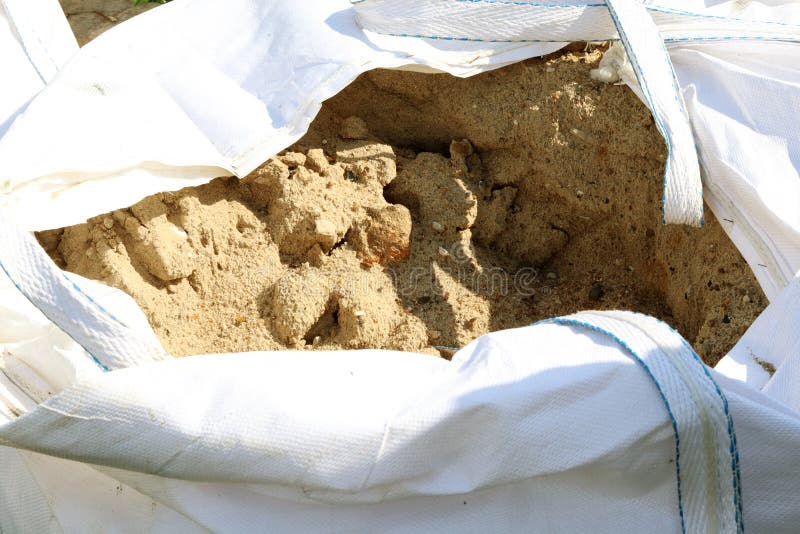 A Large Bag Sand.a Large Sandbag Stands on a Construction Site ...