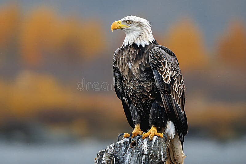 A Large Bald Eagle is Perched Atop a Post, High Quality, High ...