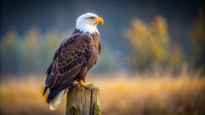 A Large Bald Eagle is Perched Atop a Post High Quality High Resolution ...