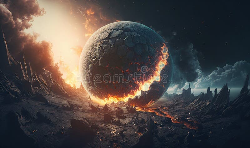 A Large Ball of Fire in the Middle of a Rocky Area Stock Illustration ...