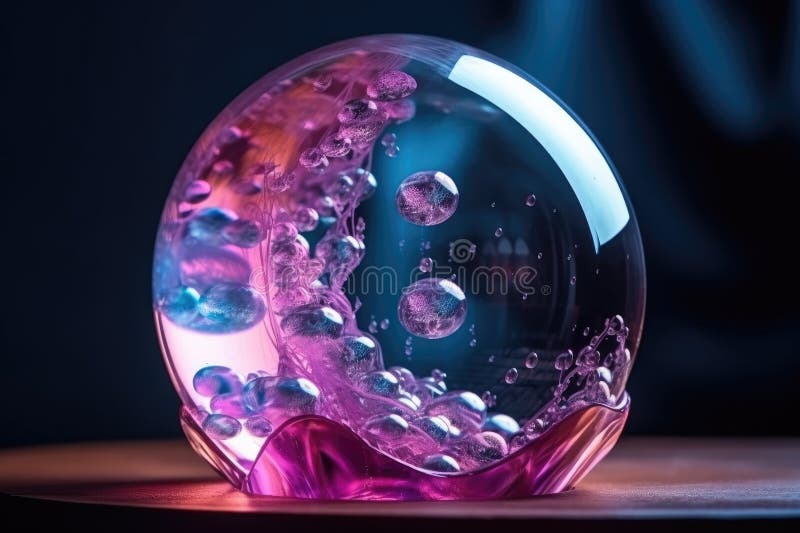 A Large Ball with Liquid Inside and Pink Bubbles. Generative AI Stock ...