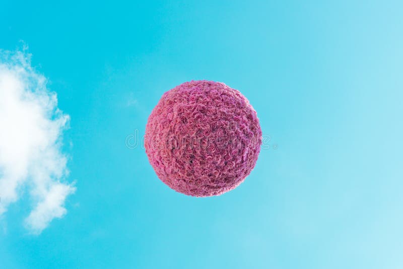 A Large Ball Made of Pink Flowers Soars in the Sky. Stock Photo - Image ...