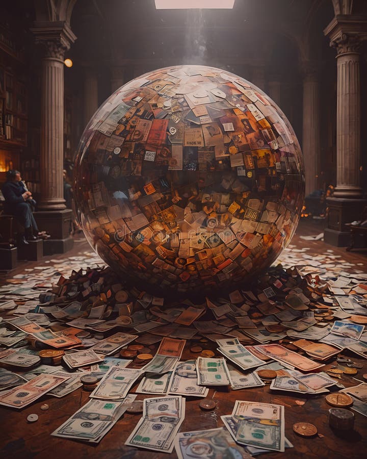 A Large Ball of Money is Surrounded by a Pile of Money. Stock ...