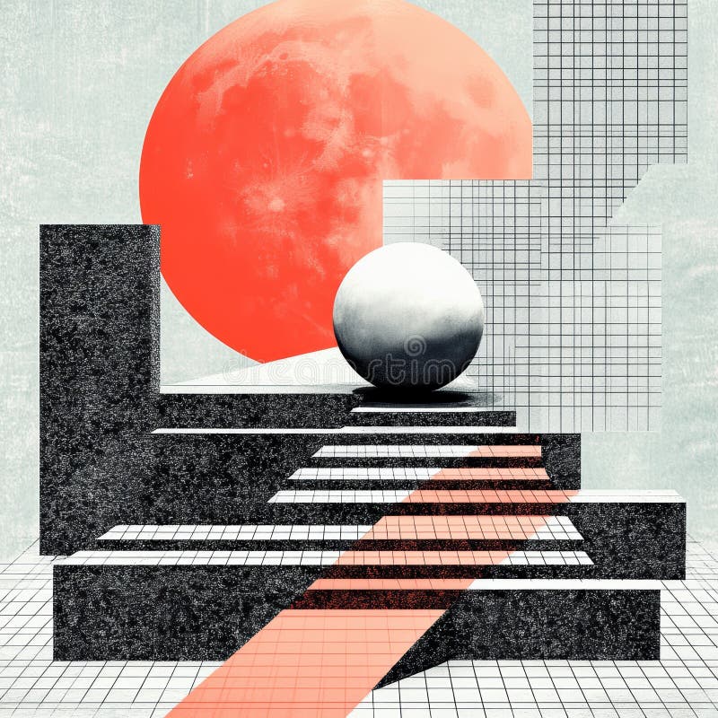 A Large Ball Rests on a Staircase, Creating a Striking Visual Contrast ...