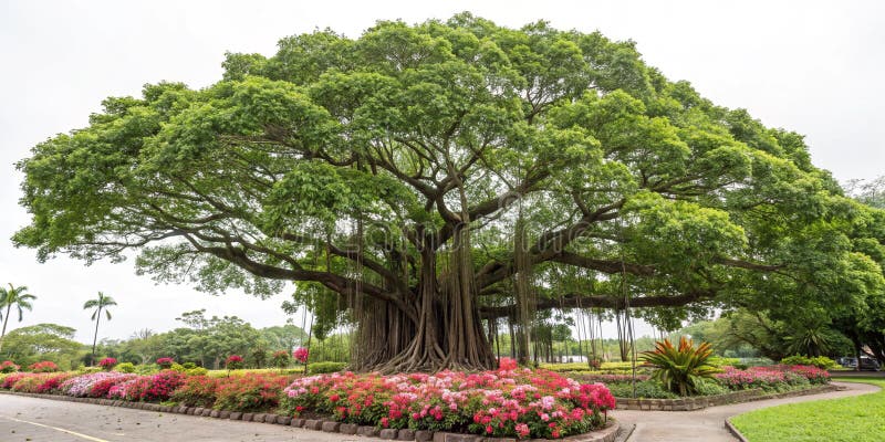 A Big Banyan Tree in Spring Stock Illustration - Illustration of ...