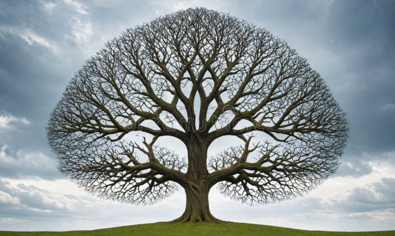 A Large, Bare Tree with a Unique, Symmetrical Shape Stands in a Field ...