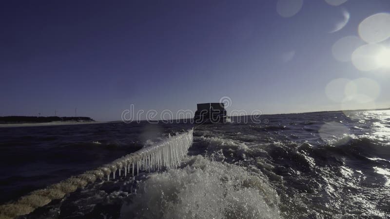 Large Barge at the North Pole. CLIP. in the Foreground Rope with ...