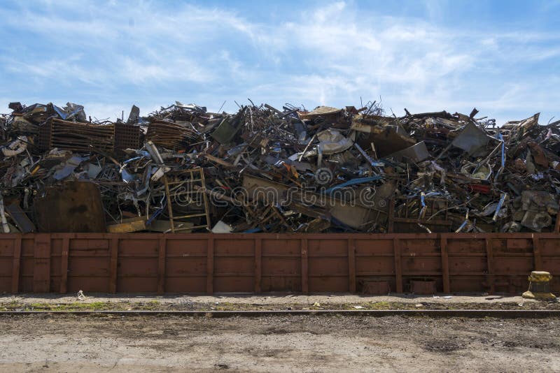 Large Barge with Scrap Metal at the River Pier Stock Photo - Image of ...