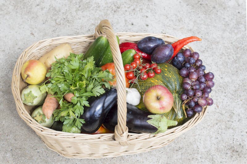 Large Basket Full of Fruit and Vegetables Stock Photo - Image of ...