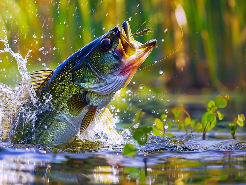 A Large Bass Jumping Out of the Water Stock Image - Image of splash ...