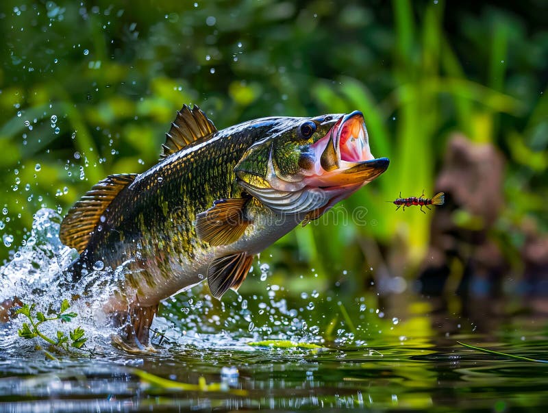 A Large Bass Jumping Out of the Water Stock Image - Image of bass ...