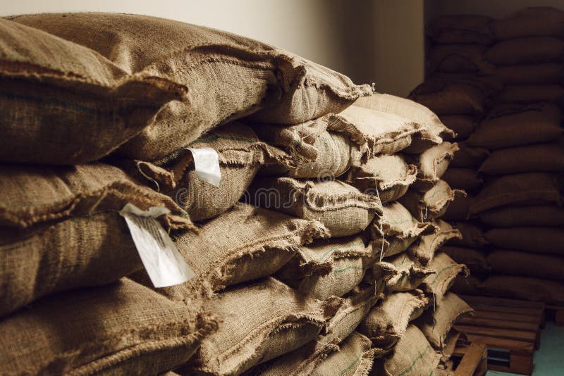 Large Batch of Coffee Bags from Various Countries Stored in Warehouse ...