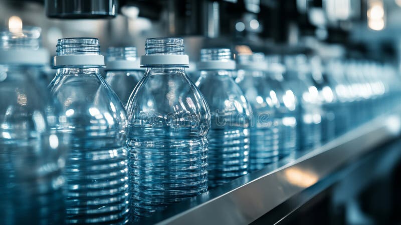 Large Batch of Identical Plastic Bottles in Production Line Stock ...
