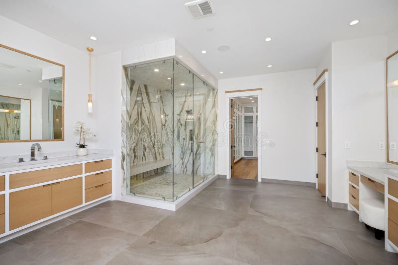 A Large Bathroom with Shower and Vanity Area for the Couple Stock Photo ...
