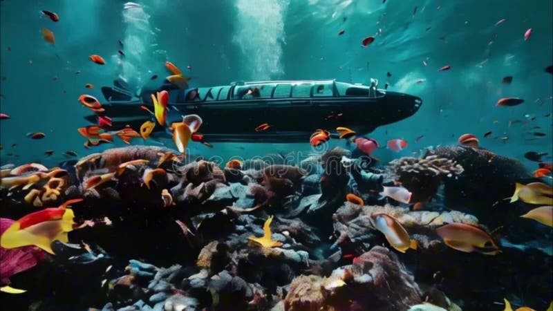 Large Bathyscaphe Floating in Middle of Deep Ocean during Exploration ...