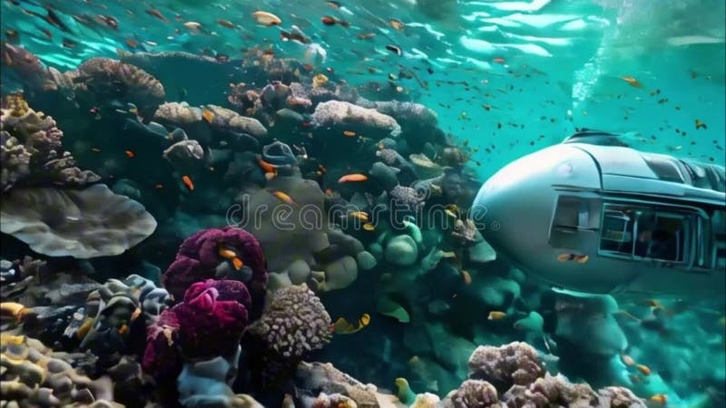 Large Bathyscaphe Floating in Middle of Deep Ocean during Exploration ...