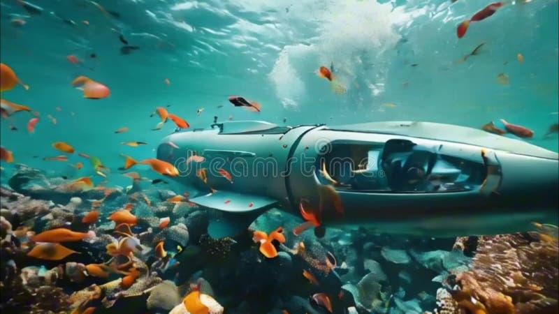 Large Bathyscaphe Floating in Middle of Deep Ocean during Exploration ...