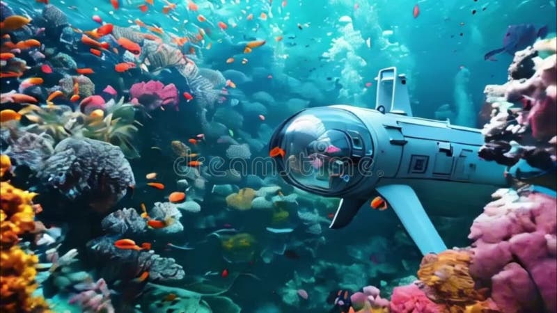 Large Bathyscaphe Floating in Middle of Deep Ocean during Exploration ...