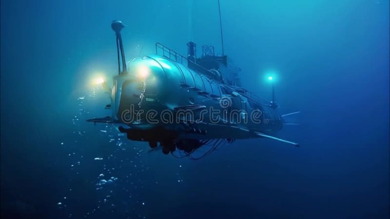 Large Bathyscaphe Floating in Middle of Deep Ocean during Exploration ...