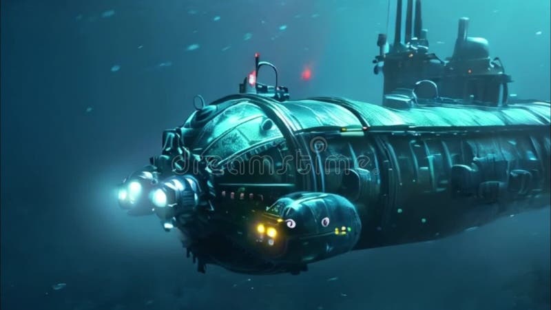 Large Bathyscaphe Floating in Middle of Deep Ocean during Exploration ...
