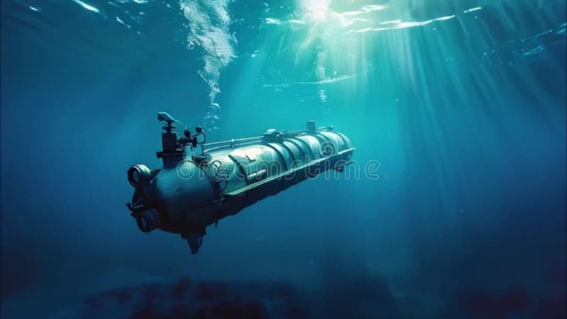 Large Bathyscaphe Floating in Middle of Deep Ocean during Exploration ...